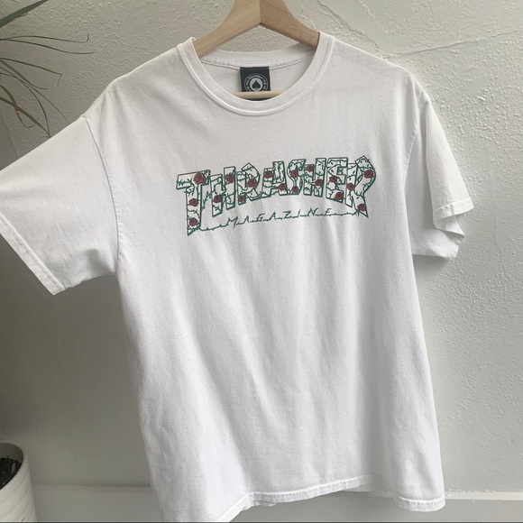 Thrasher | Tops | Thrasher White Roses And Thorns Logo Tshirt 0 Cotton ...